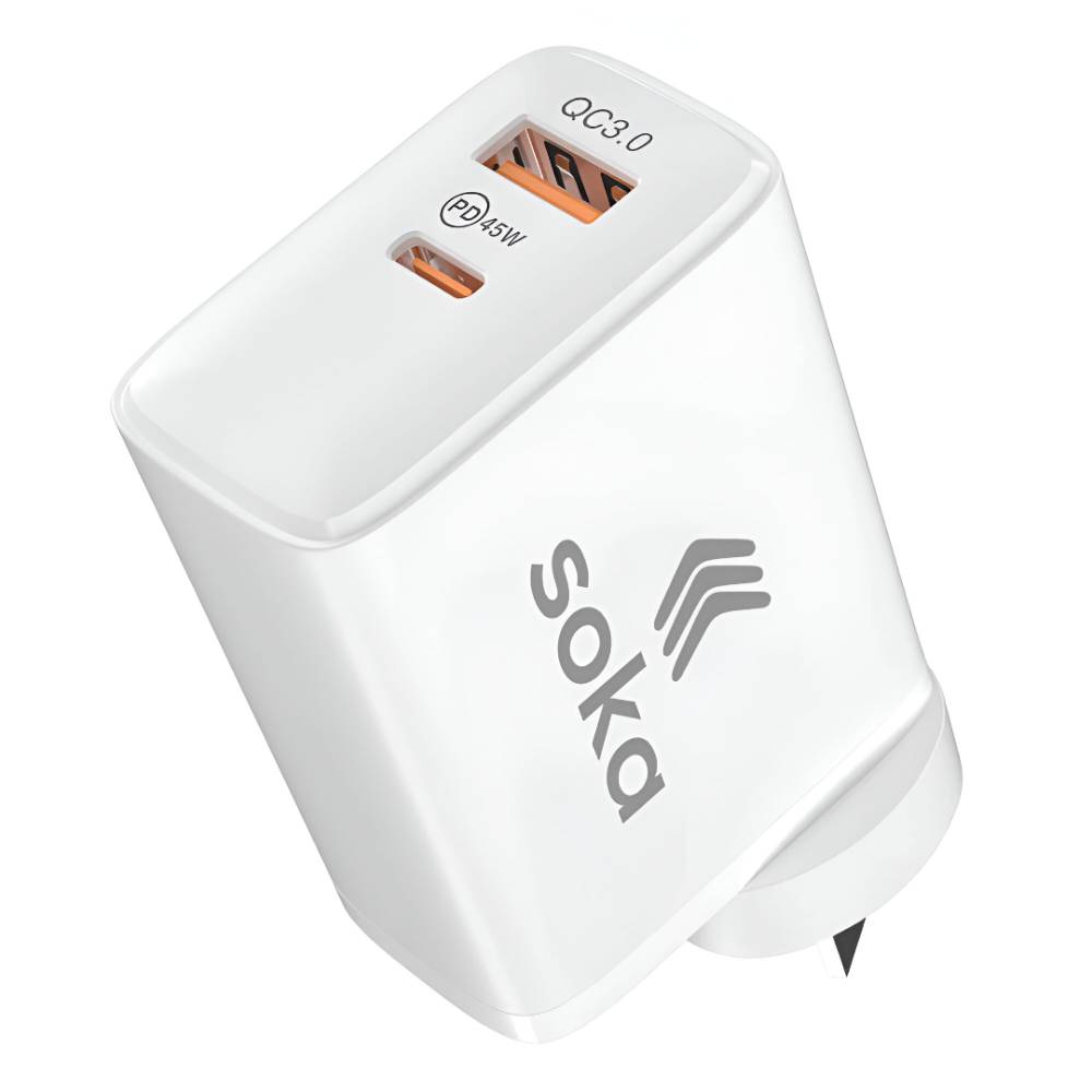 Soka 45W Gan3 Fast Wall Charger Adapter [USB C + USB A] – White – SOKA ...